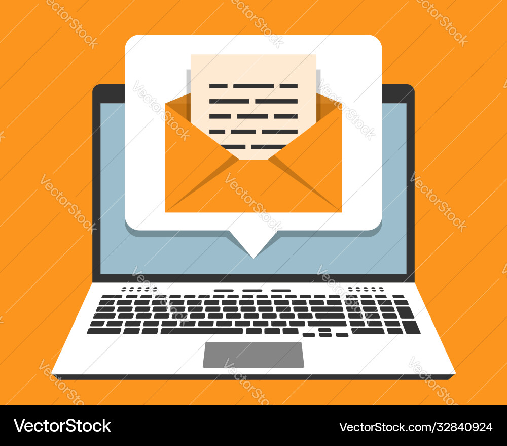 Laptop and email notification on screen in pop-up Vector Image