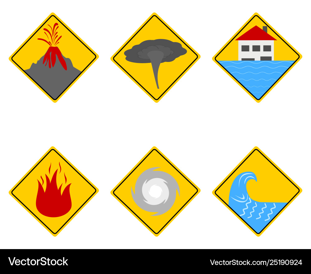 Traffic warning sign natural disasters Royalty Free Vector