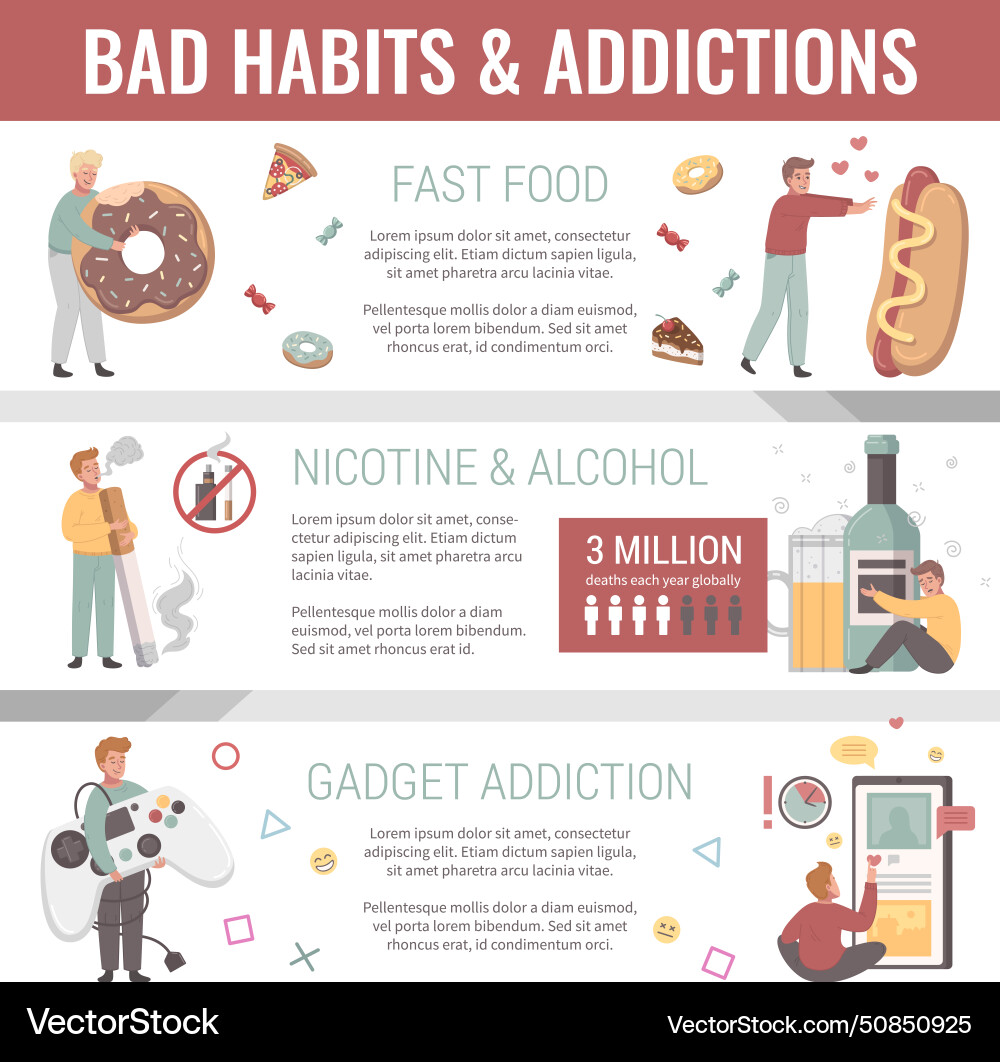 Bad habits infographics set Royalty Free Vector Image