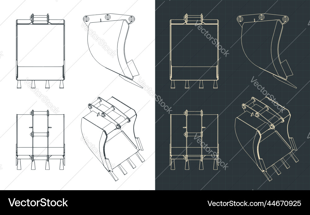 Excavator bucket blueprint Royalty Free Vector Image