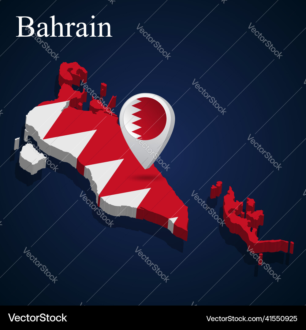 Flag of bahrain on 3d map dark background Vector Image