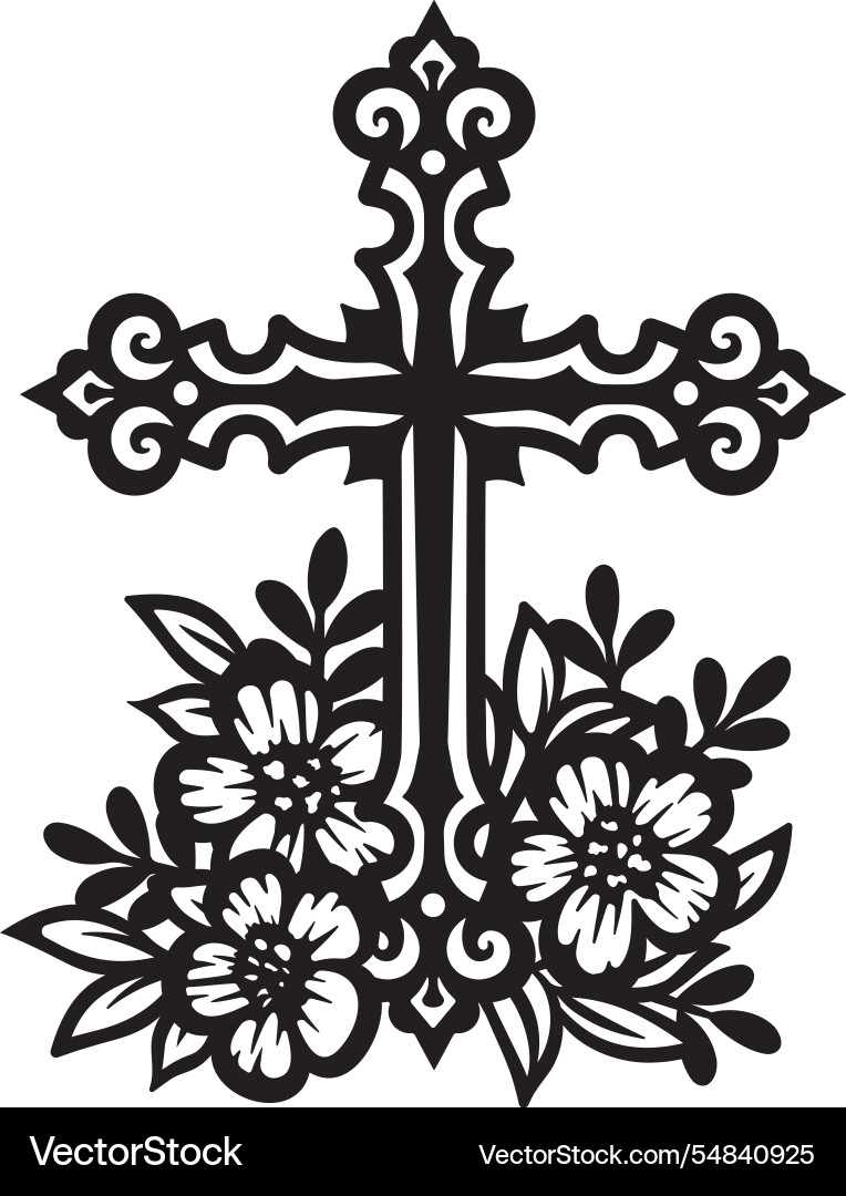 Floral cross template for plotter laser cutting Vector Image
