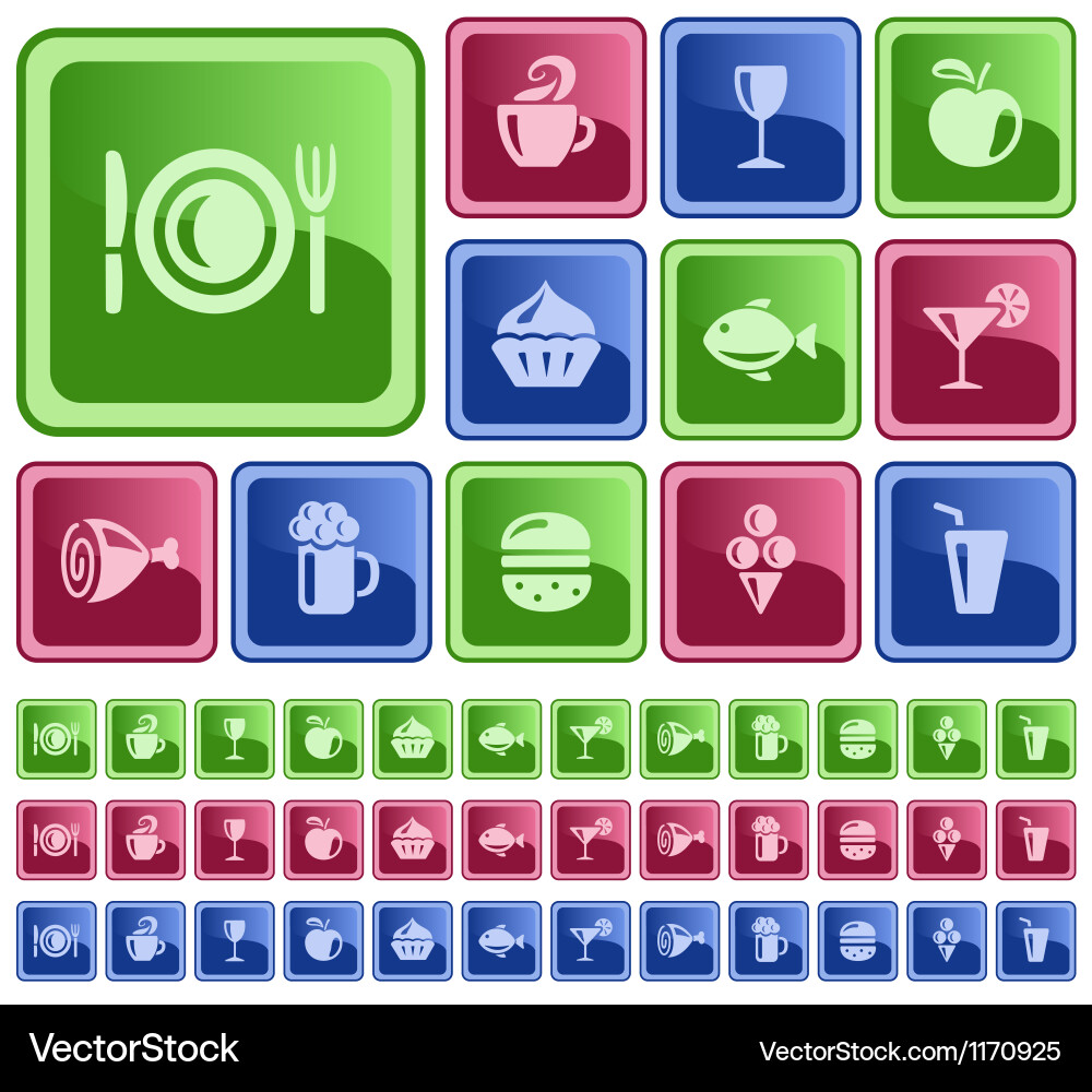 Food and drinks buttons Royalty Free Vector Image