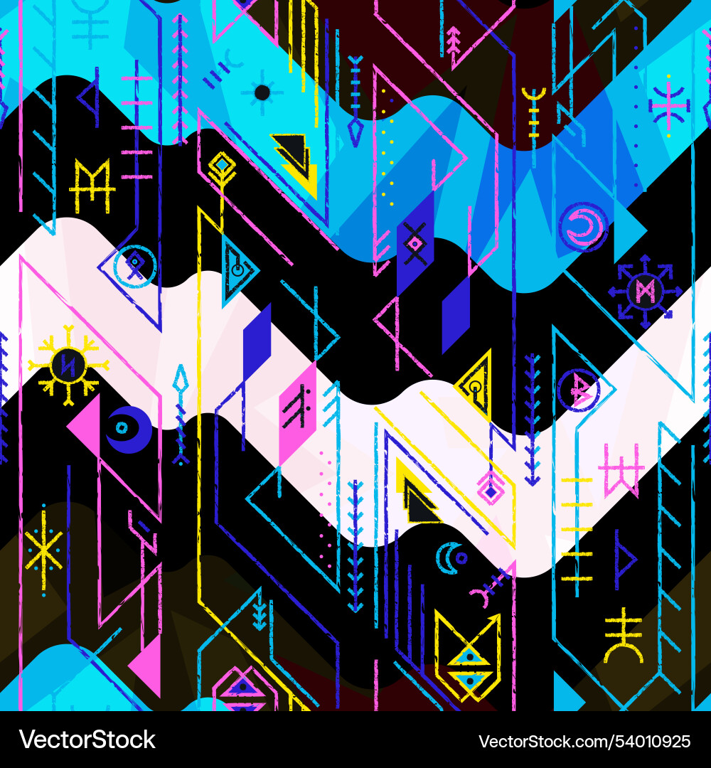 Neon tribal waves seamless pattern Royalty Free Vector Image