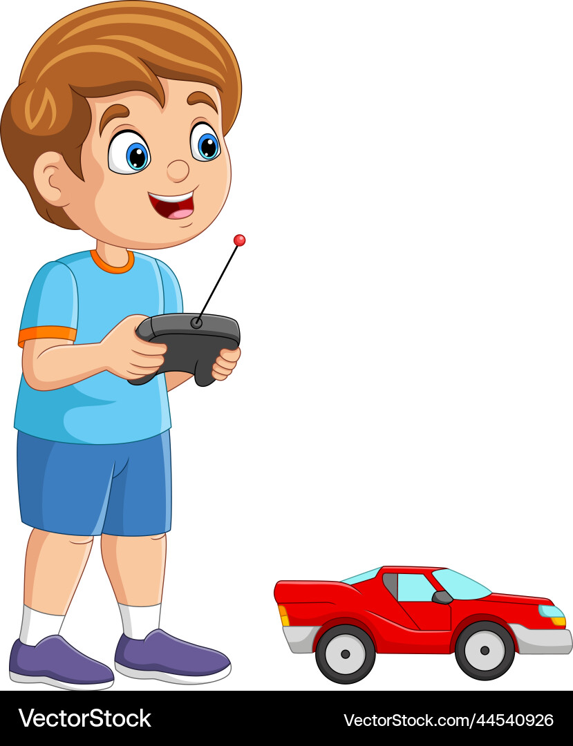 Boy Playing with Remote Control Car Royalty Free Vector