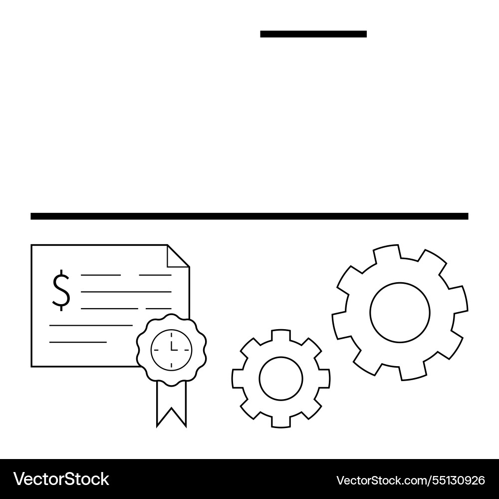 Contract with award ribbon and clock beside Vector Image