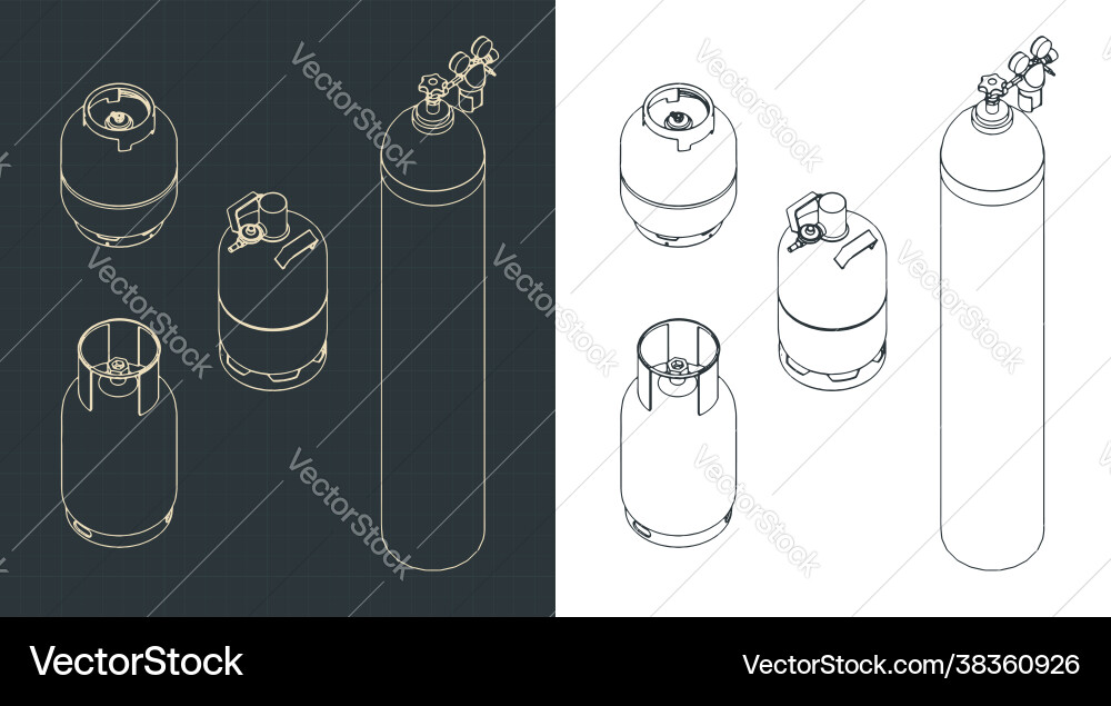 Gas cylinders drawings set Royalty Free Vector Image