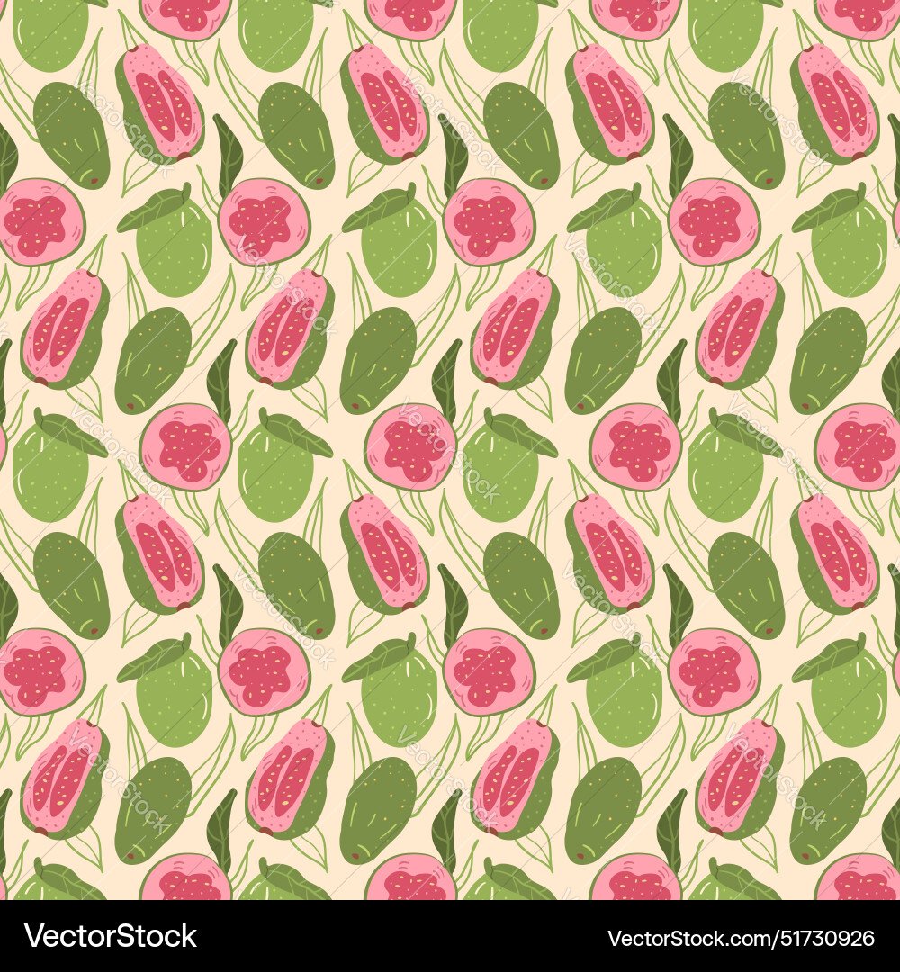 Guava seamless pattern tropical fruits repeat Vector Image