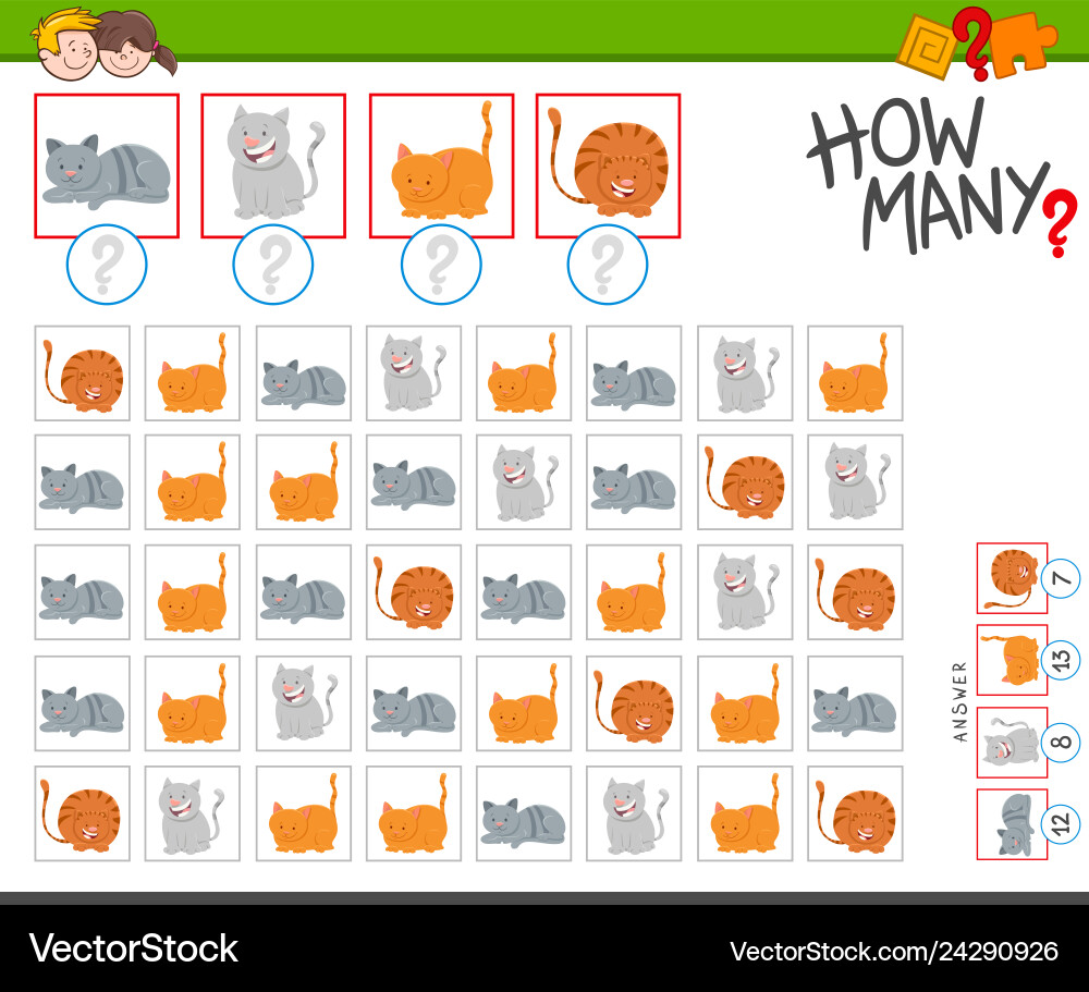 How many cats counting game for kids Royalty Free Vector