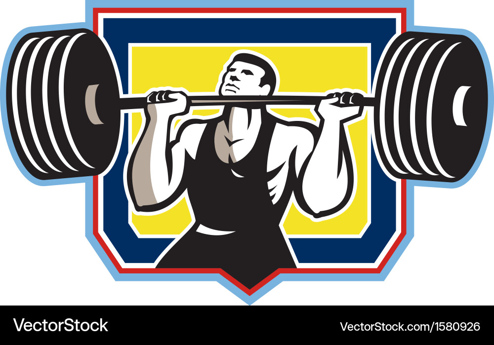 Weightlifter lifting heavy barbell retro Vector Image