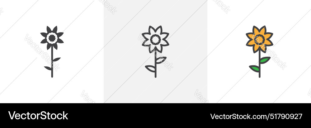 Daffodil flower icon set black filled Royalty Free Vector