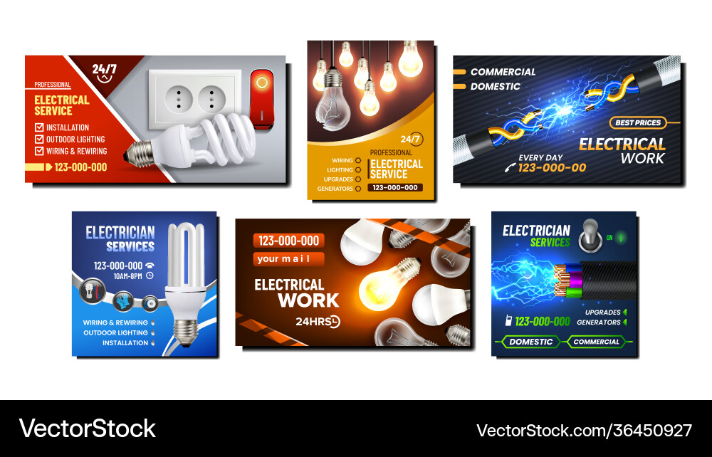 Electrical work promotional posters set Royalty Free Vector