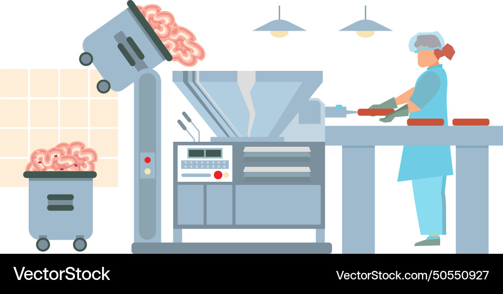 Factory sausage making composition Royalty Free Vector Image