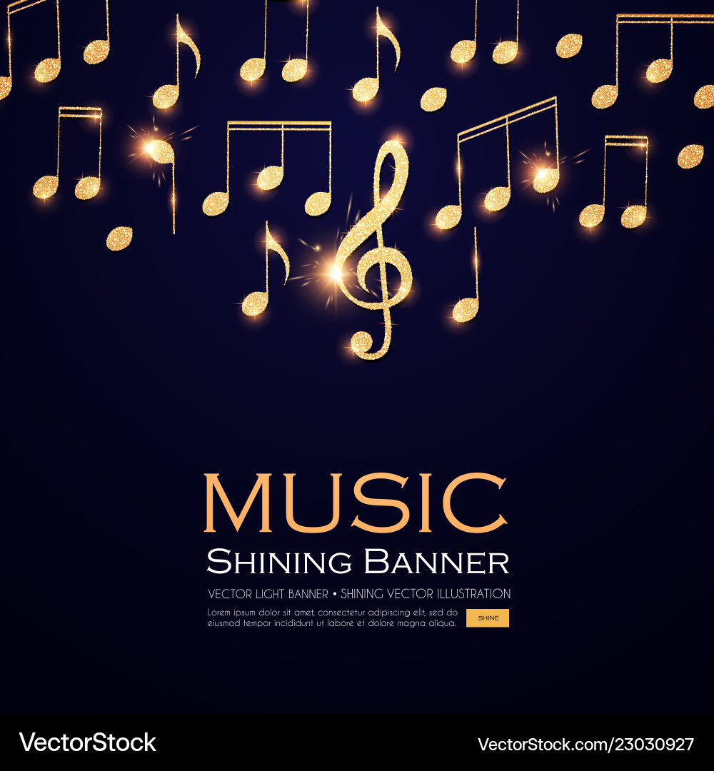 Music background gold shining notes and treble Vector Image