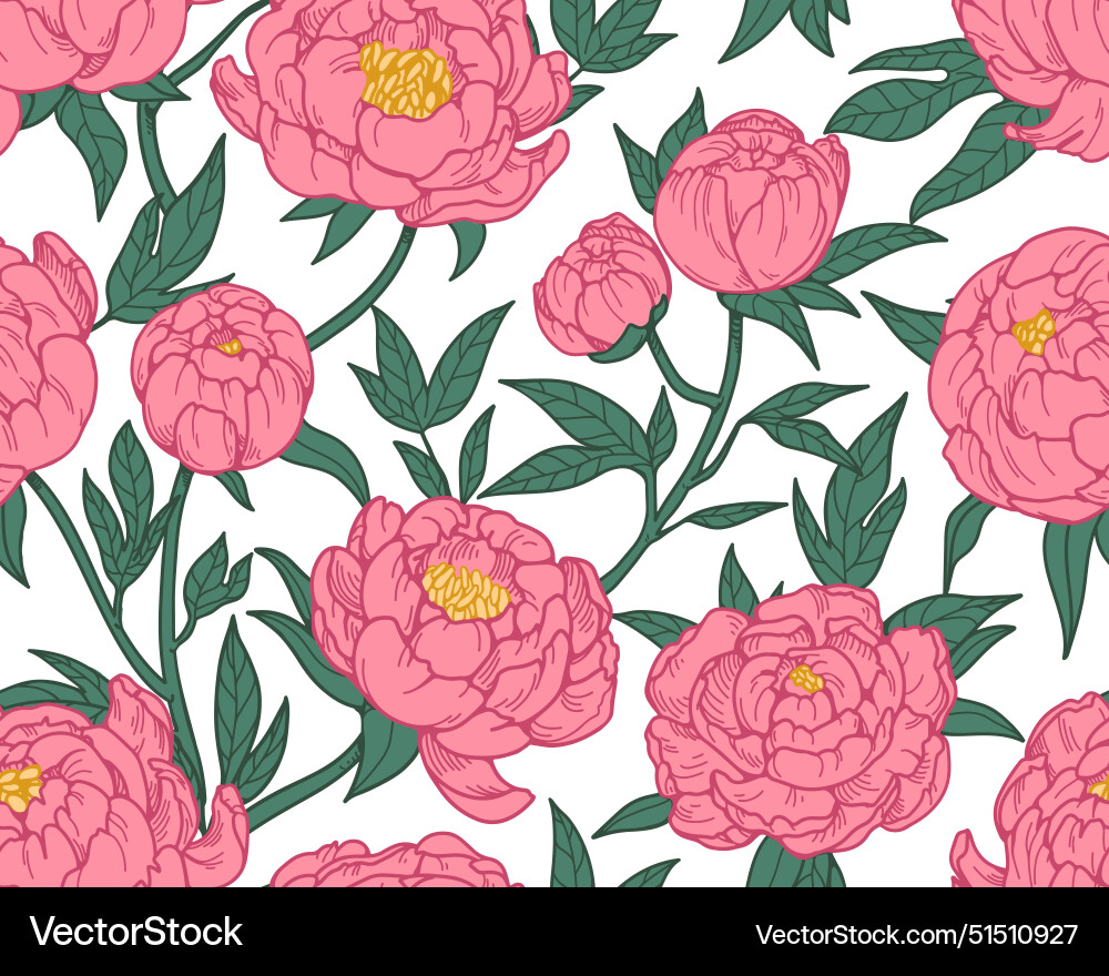 Peony flowers seamless pattern floral print Vector Image
