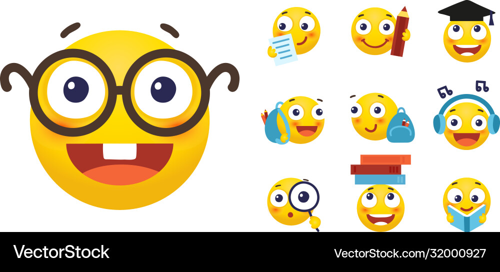 Set emoji for school and education Royalty Free Vector Image