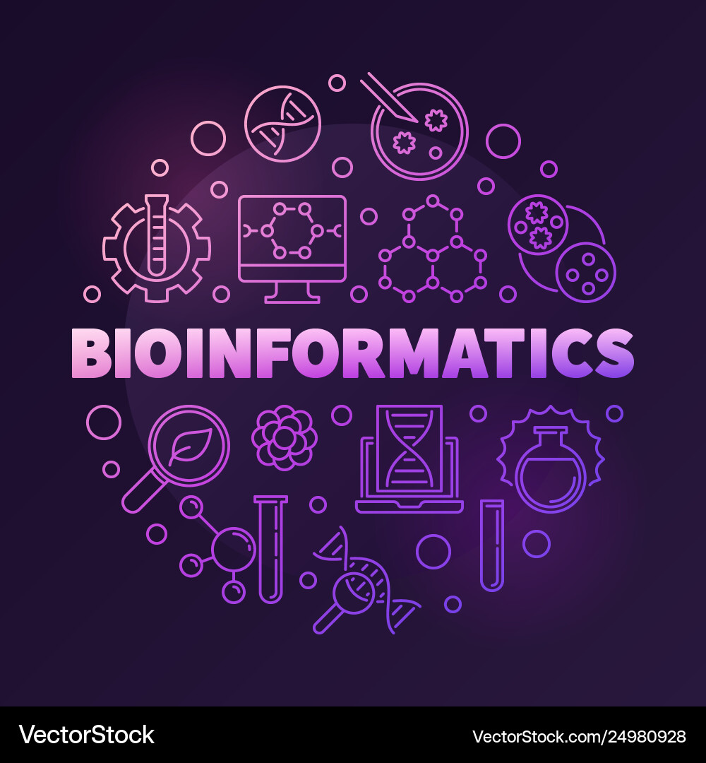 Bioinformatics round colorful outline Royalty Free Vector