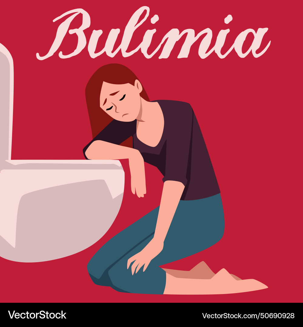 Bulimia disease poster unhealthy woman Royalty Free Vector