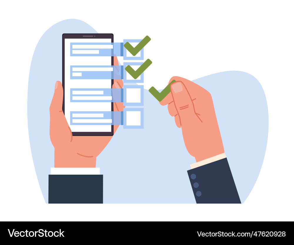 Checklist on smartphone screen hand marks item Vector Image