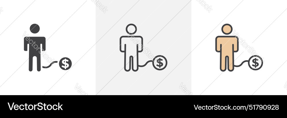 Debt icon set black filled and outlined style Vector Image