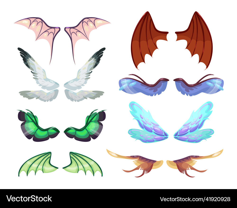 Dragon or magical monsters wings cartoon set Vector Image
