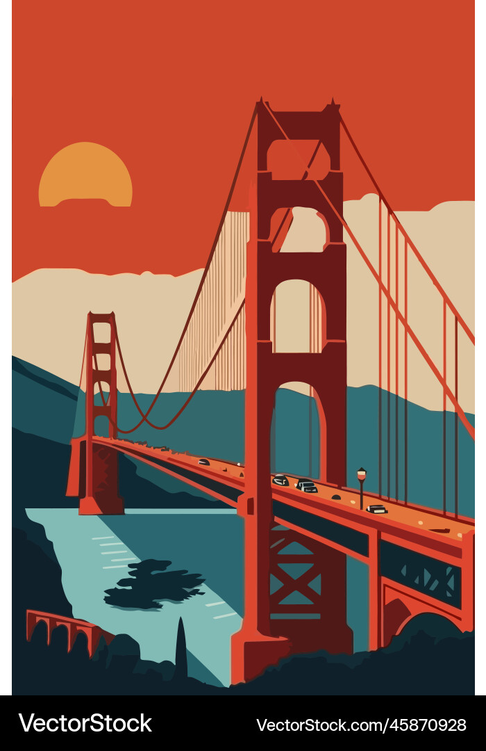 Golden Gate Bridge Vector Logo Golden Gate Bridge Hand Drawn Comic