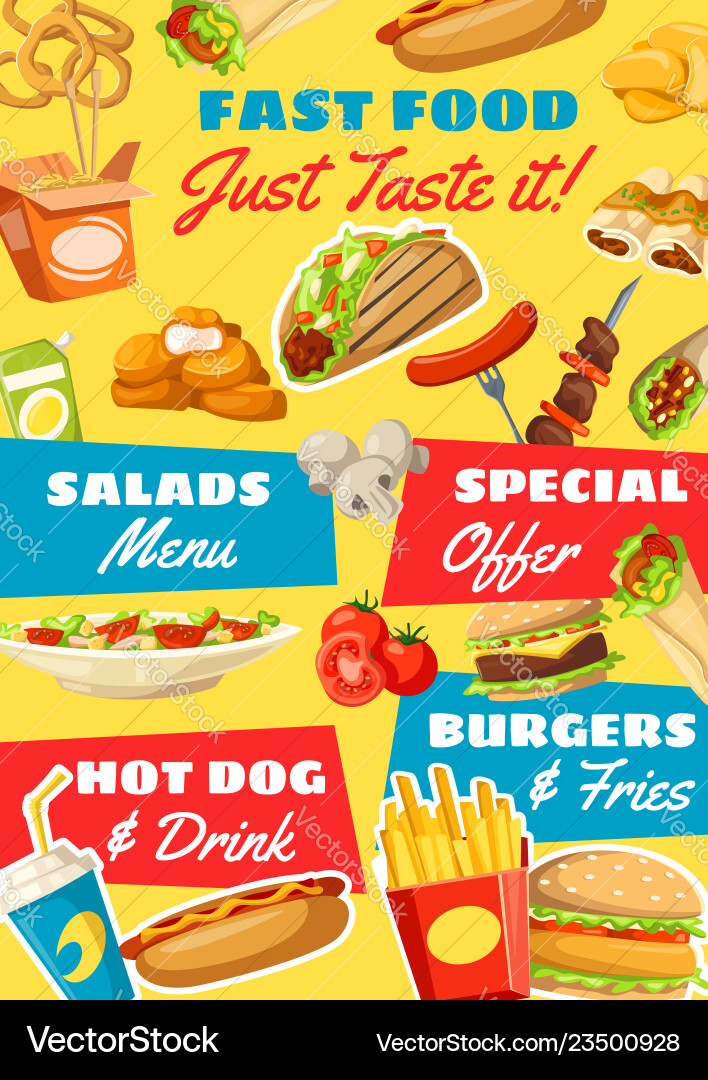 Fast food menu takeaway Royalty Free Vector Image