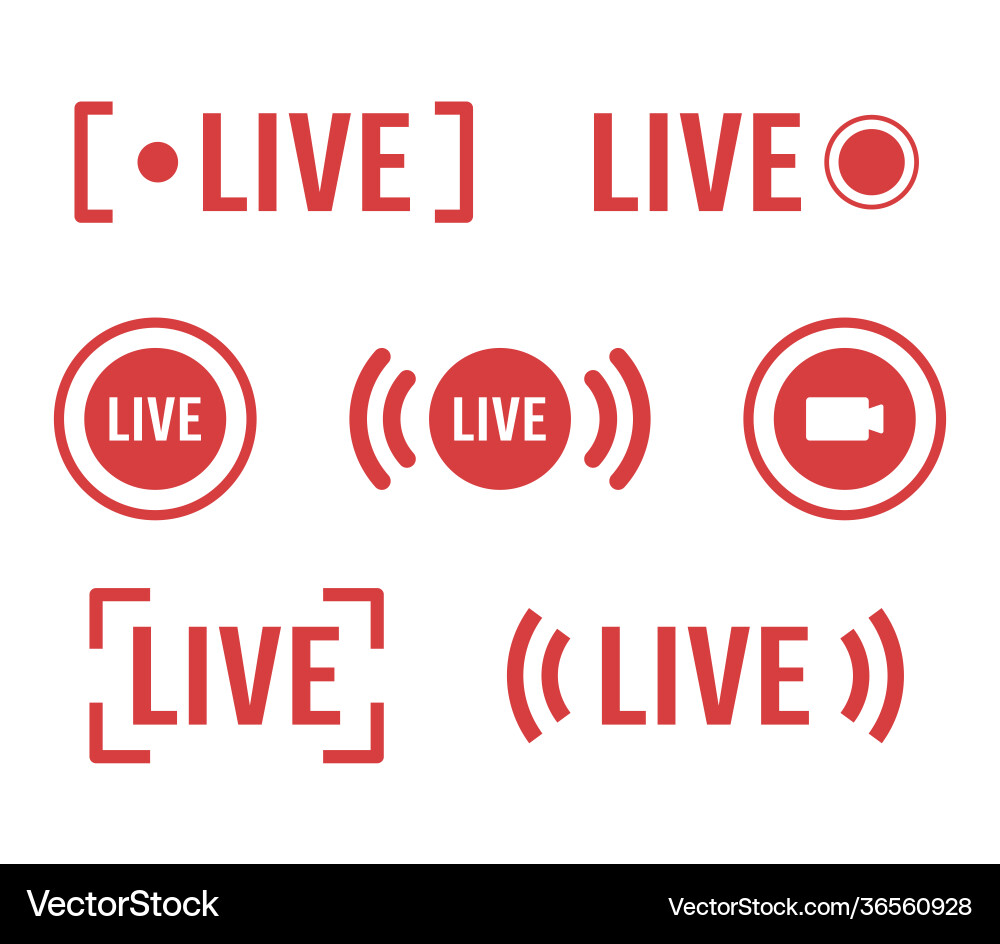 Live streaming icons set online broadcasting Vector Image