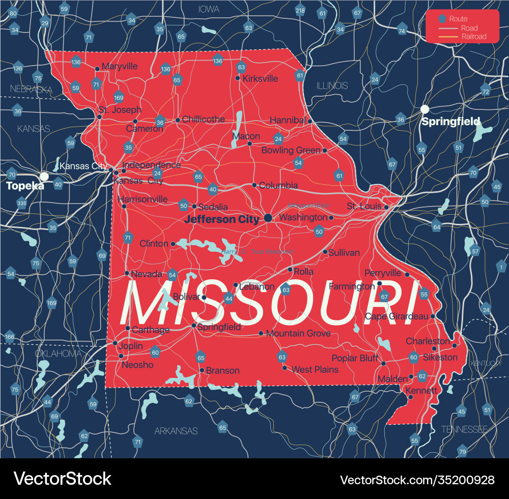 Missouri state detailed editable map Royalty Free Vector
