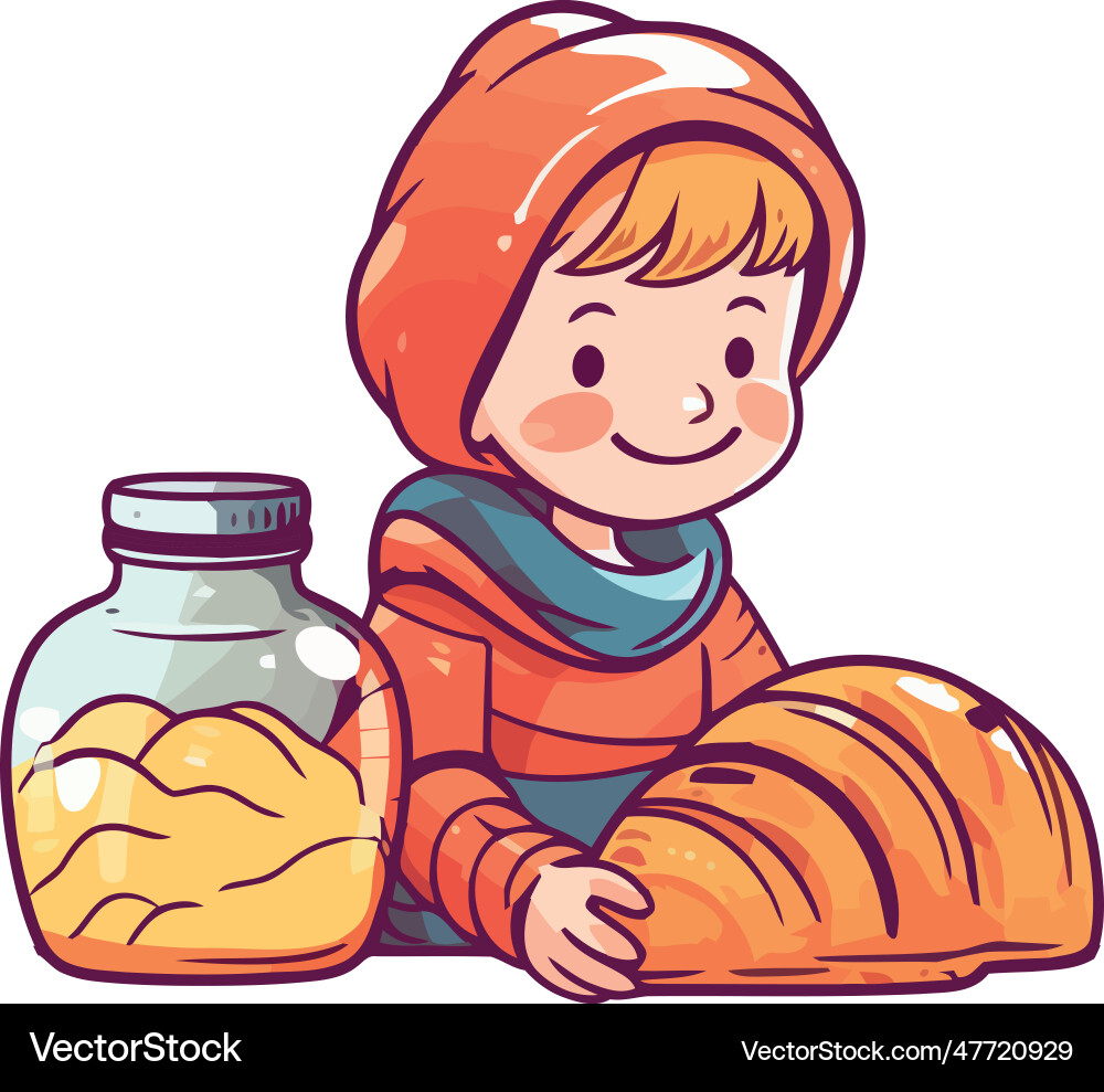 Cute cartoon girl in cap with bread Royalty Free Vector