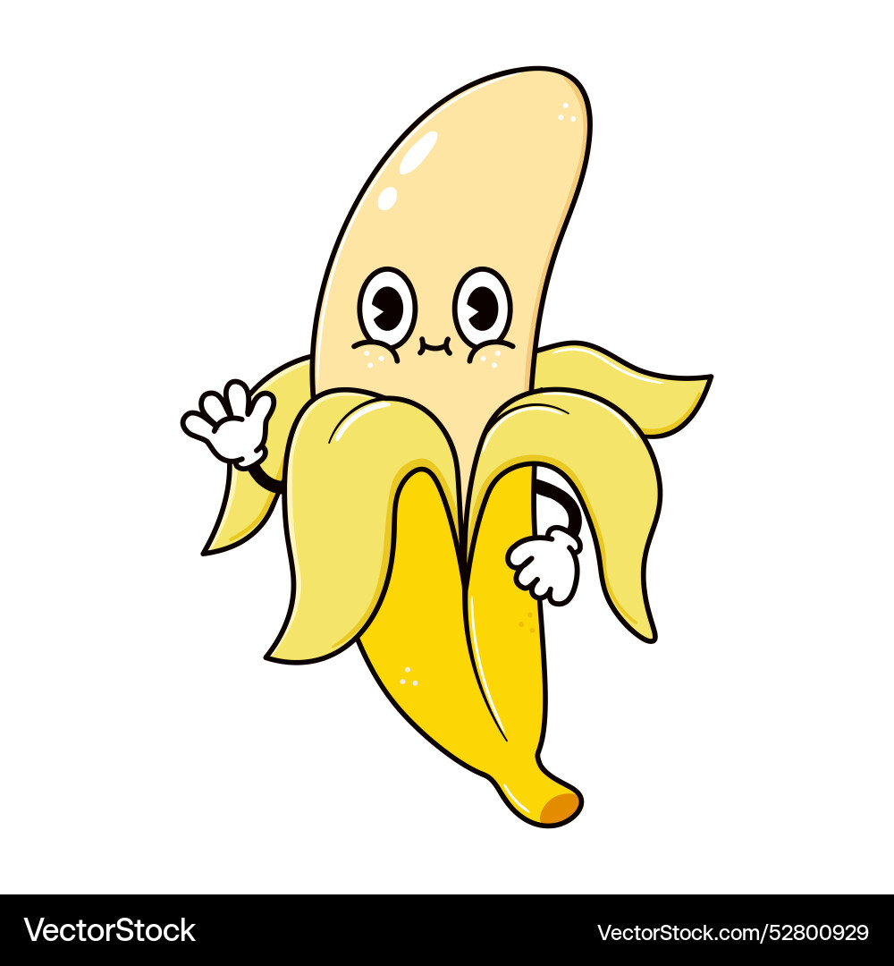 Cute funny banana waving hand character Royalty Free Vector