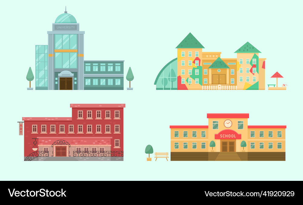 Educational institutions cartoon set Royalty Free Vector
