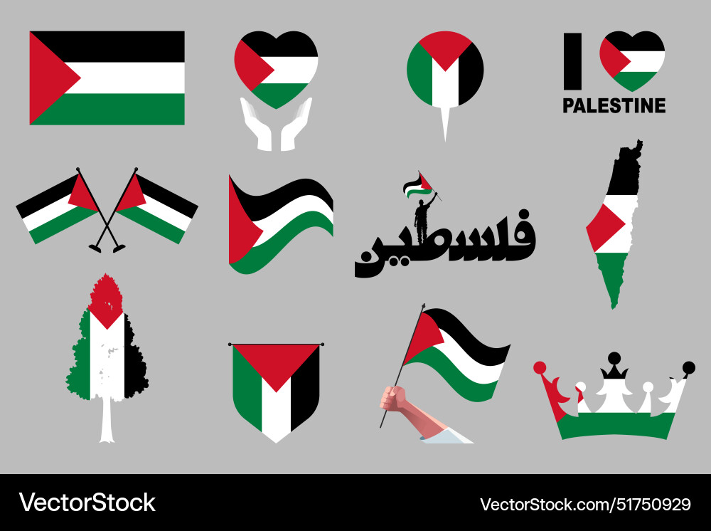 Flag of palestine set Royalty Free Vector Image