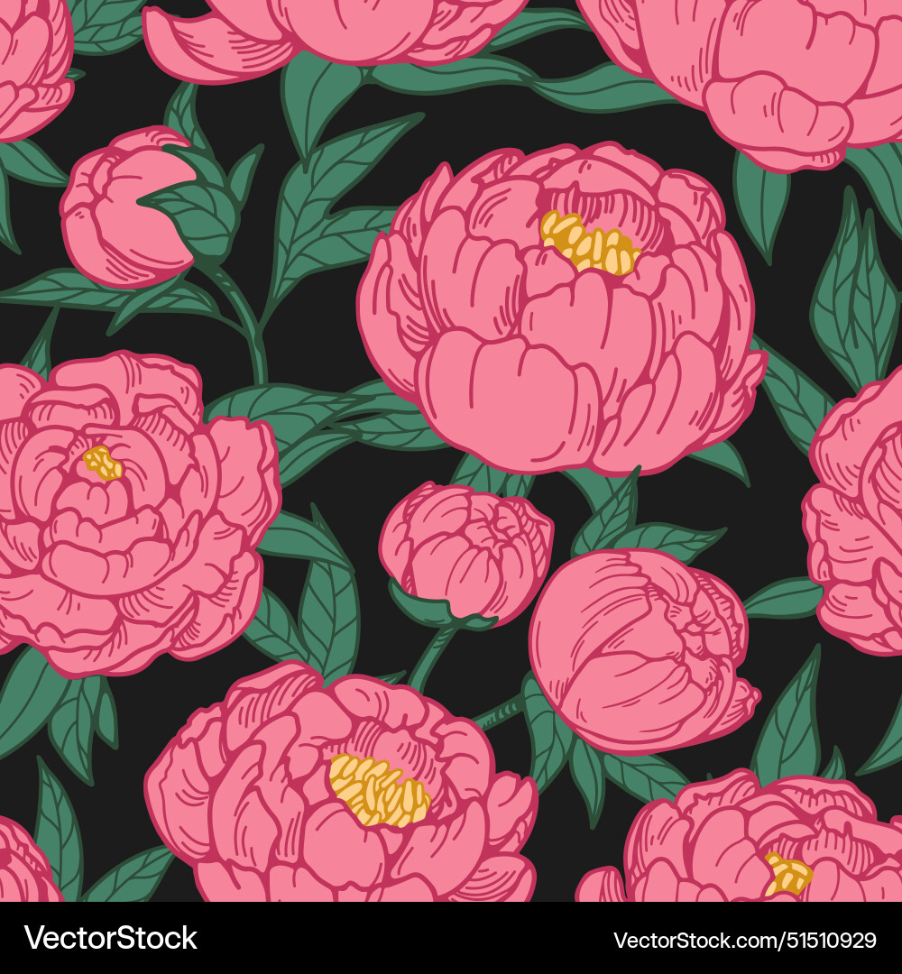 Floral pattern peony blossom seamless print Vector Image