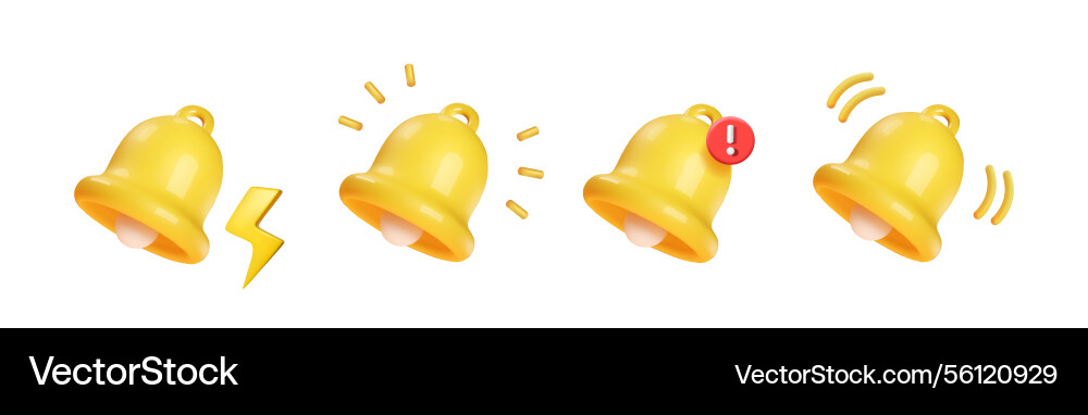 Notation bell 3d icon set alert sign Lizenzfreier Vektor