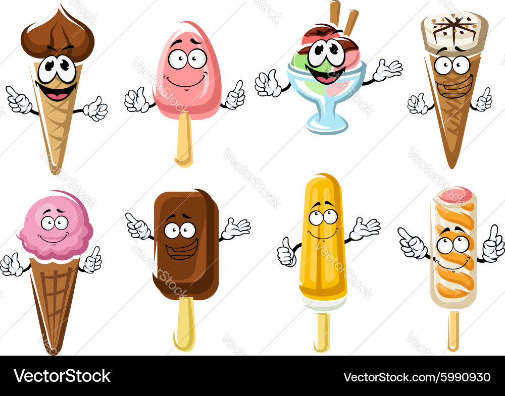 Cartoon Ice Cream Pops and Sundaes Royalty Free Vector Image