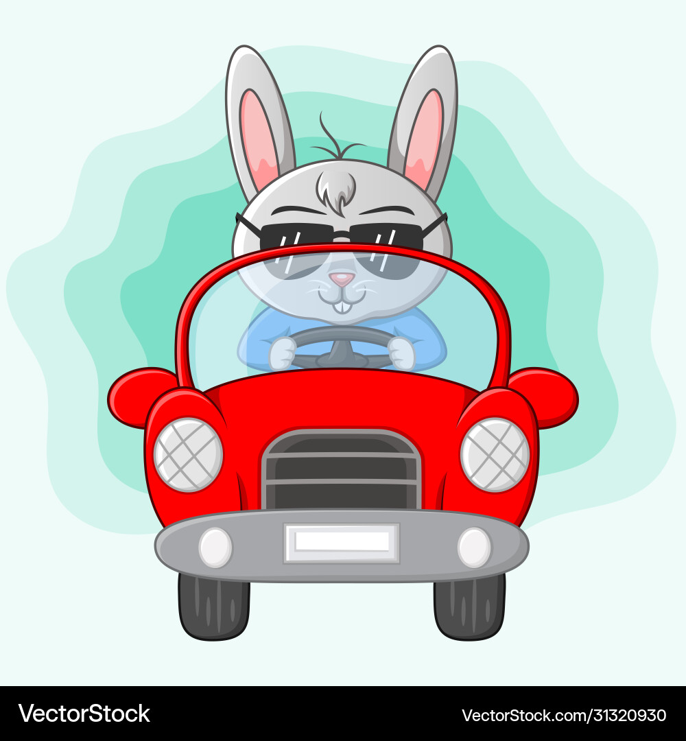 Cute rabbit cartoon driving a car Royalty Free Vector Image