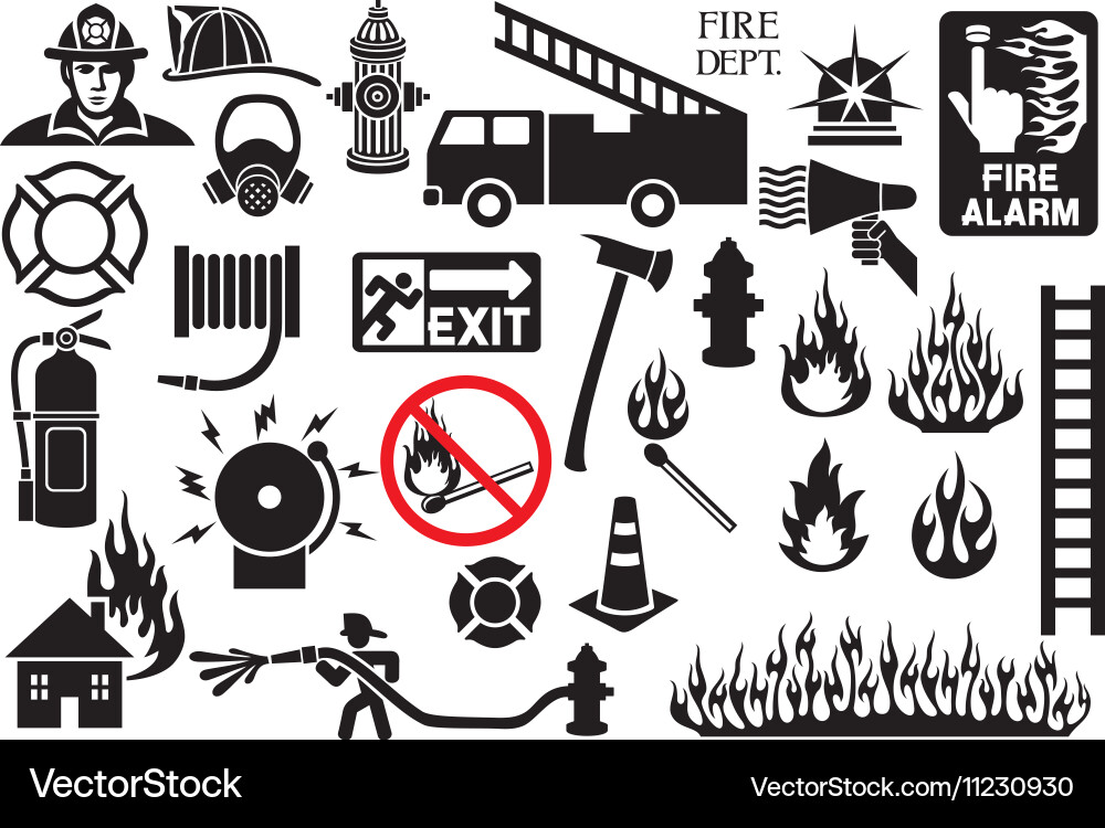 Firefighter Icon Collection Royalty Free Vector Image