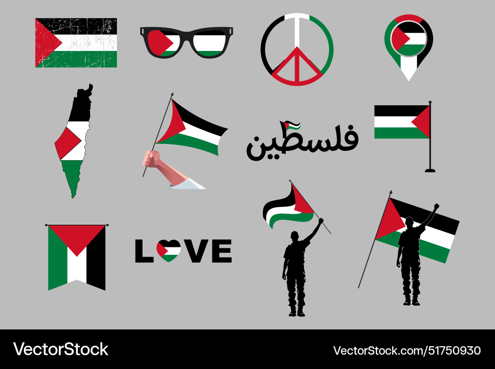 Flag of palestine set Royalty Free Vector Image