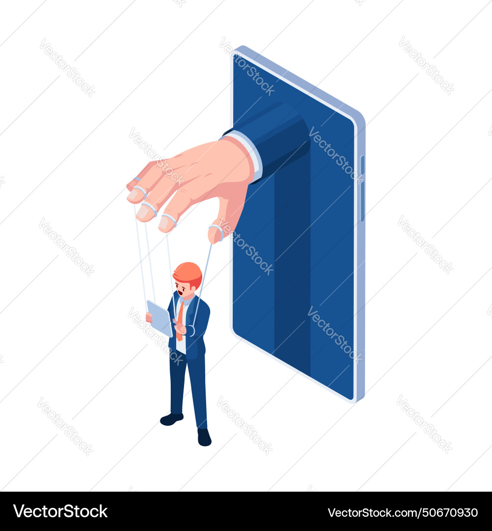 Isometric hand from smartphone controlling Vector Image