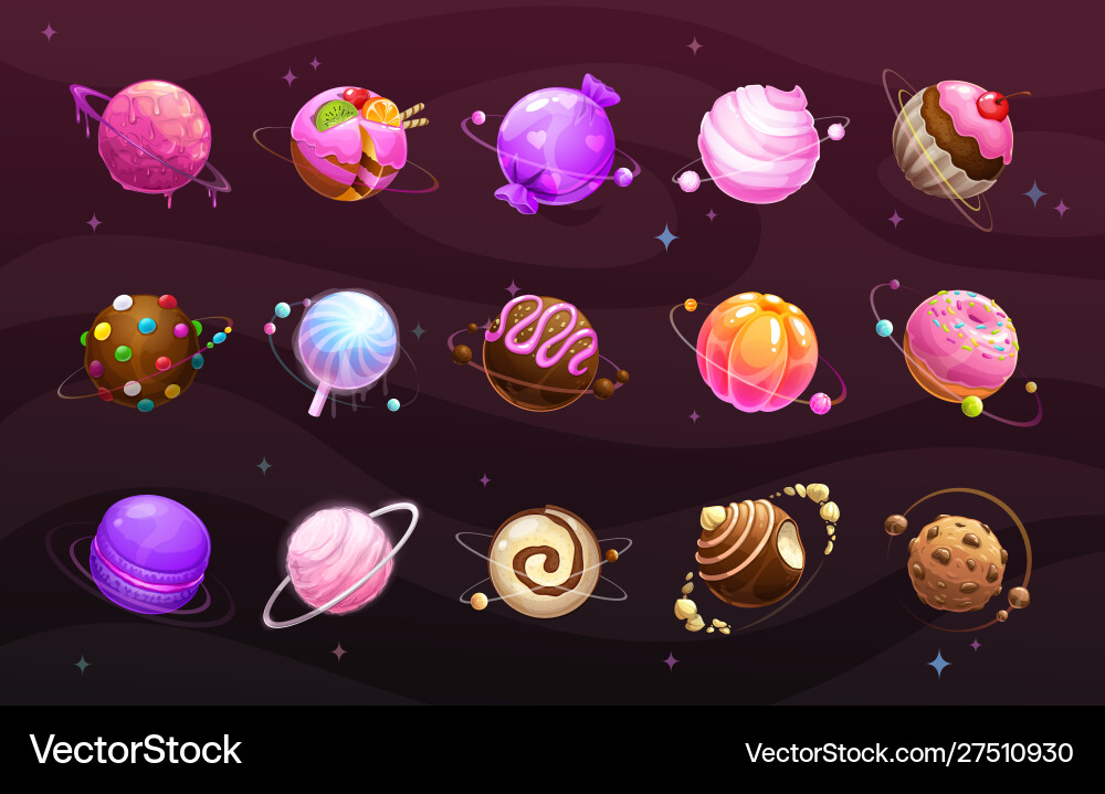 Sweet world concept food planets on space Vector Image