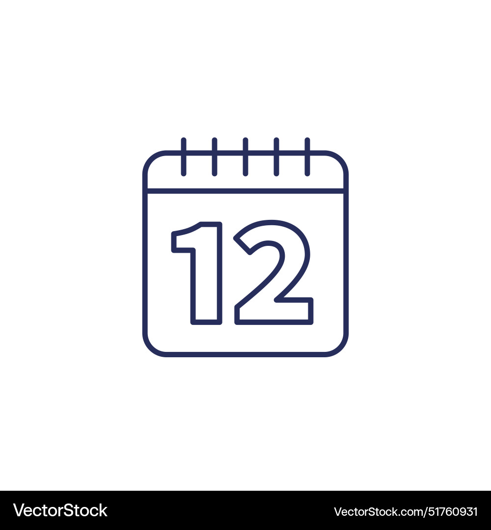 12 month line icon with a calendar Royalty Free Vector Image