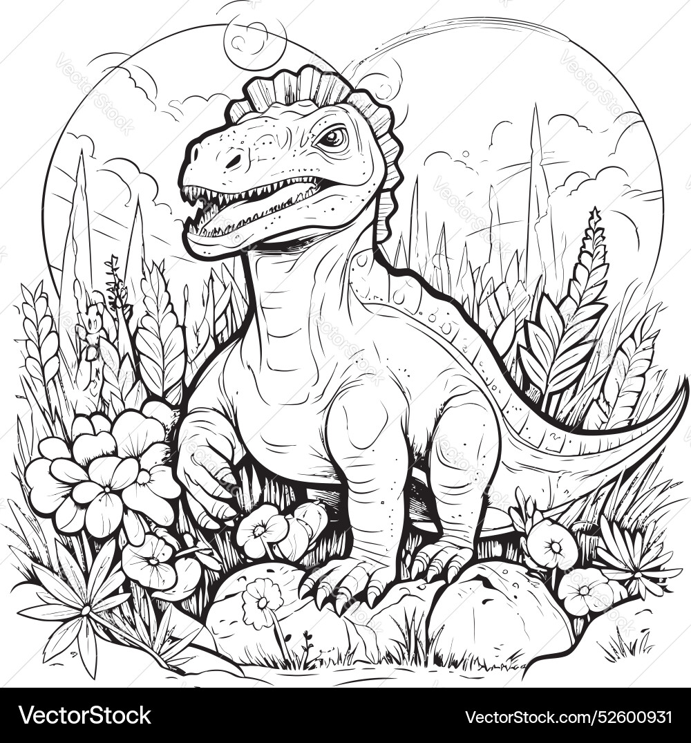 Ancient artists dinosaur line art coloring pages Vector Image