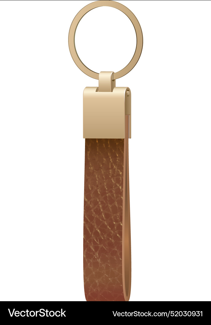 Brown leather keychain with gold ring and clasp Vector Image