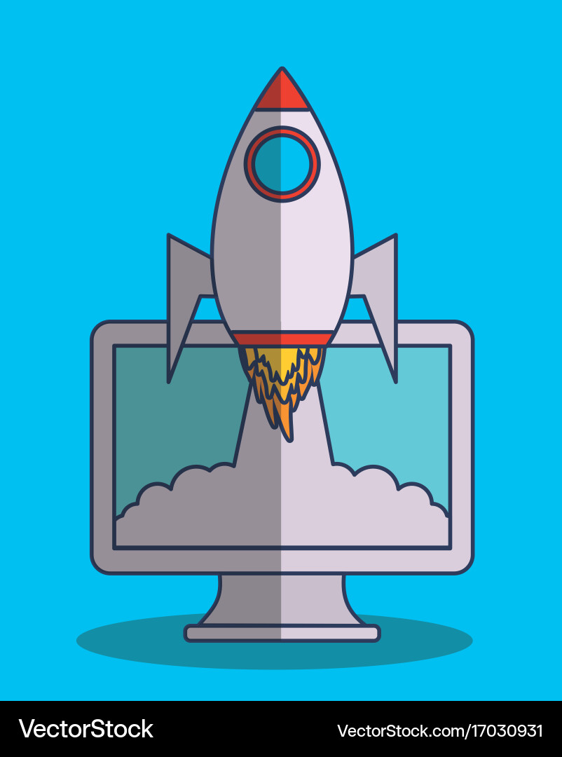 Computer and rocket icon Royalty Free Vector Image
