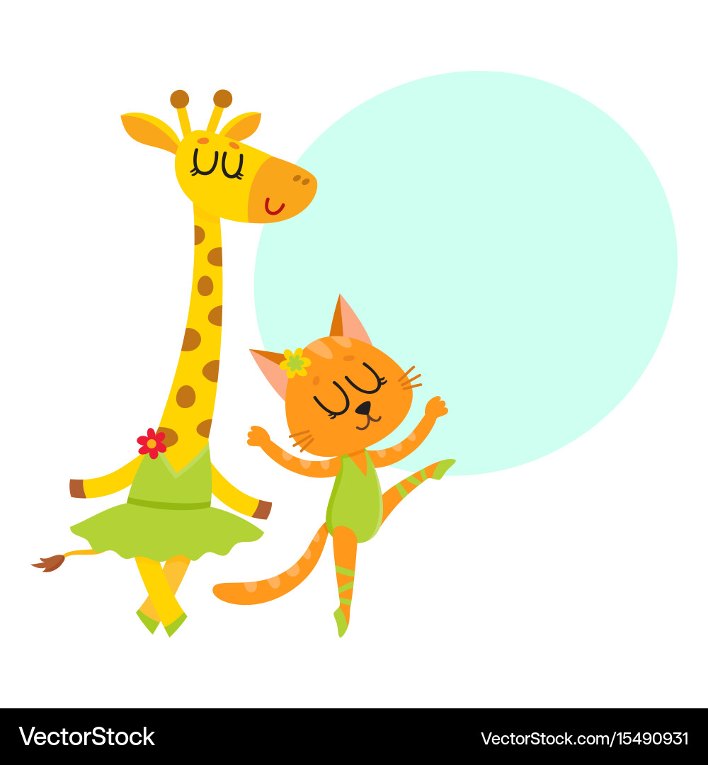 Cute little giraffe and cat kitten characters Vector Image