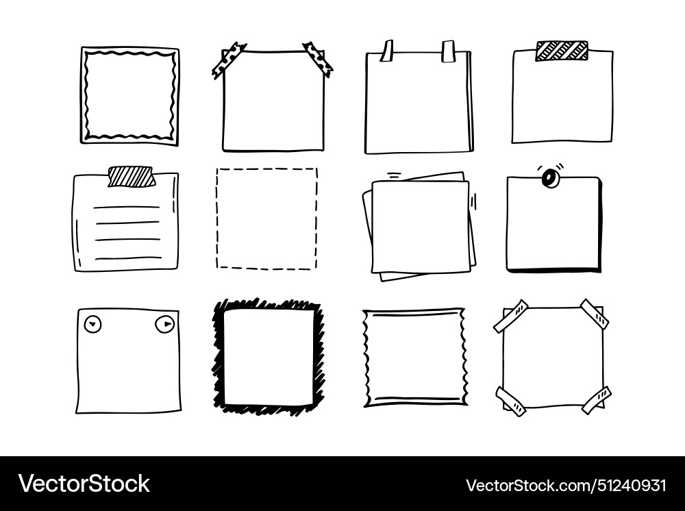Handdrawn set of square scribbles frame doodle Vector Image