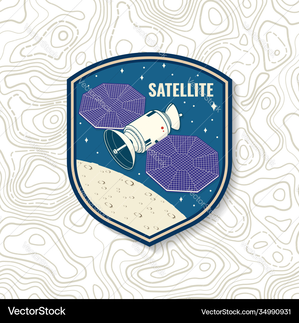 Satellite logo badge patch concept Royalty Free Vector Image