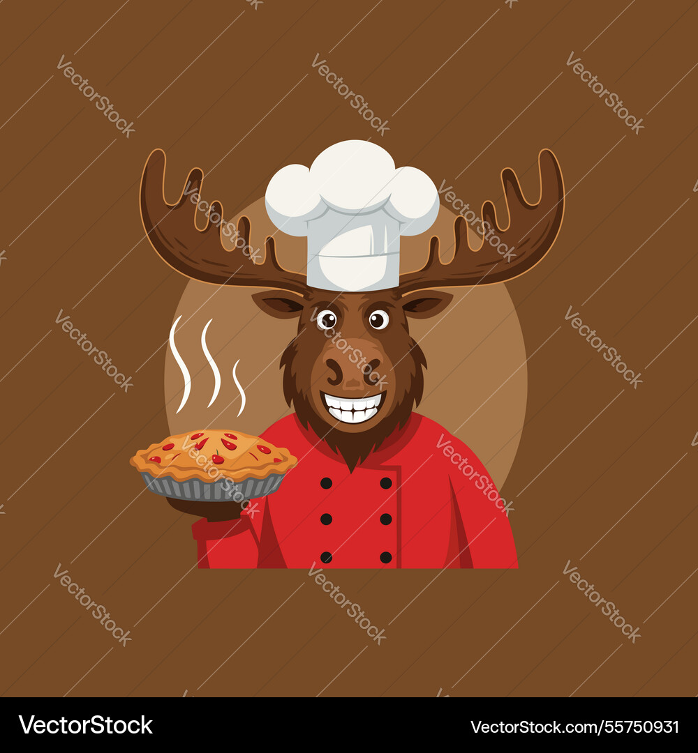 Smiling moose chef holding hot pie cartoon Vector Image