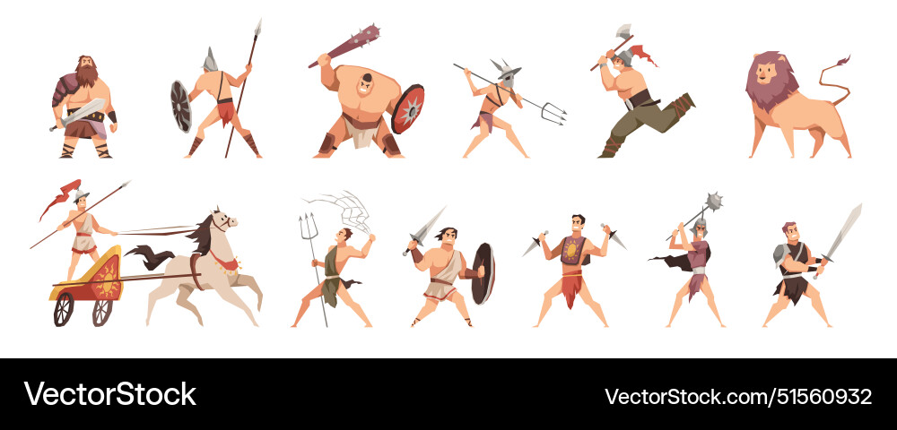 Ancient roman gladiators different weapons Vector Image